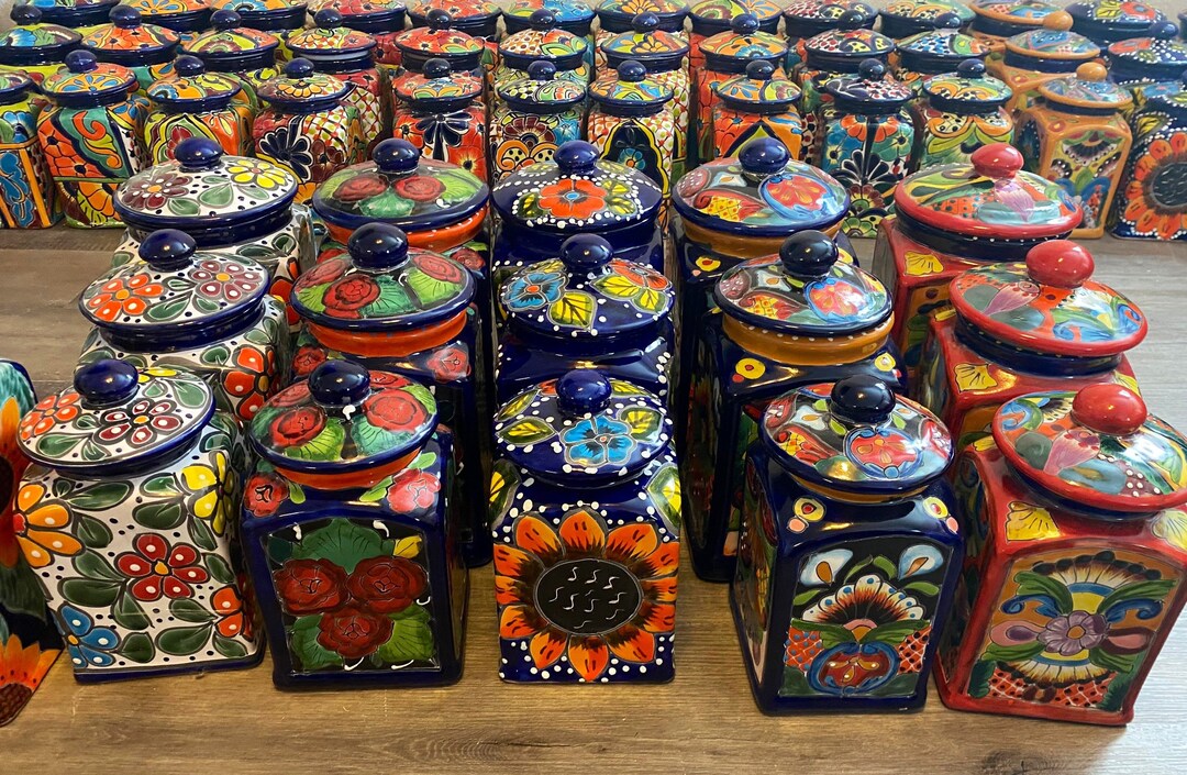 Talavera Canister Set: 3-piece Handcrafted Mexican Folk Art - Etsy