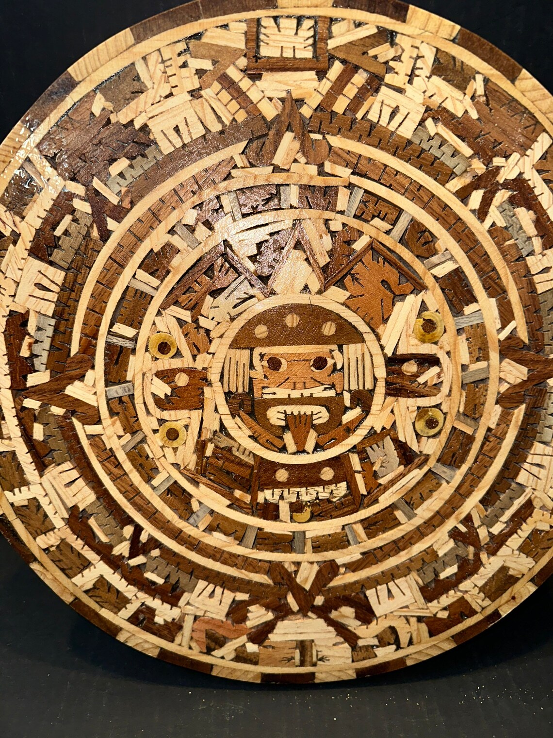 Hand Carved Wood Aztec Calendar: Mosaic Wall Art (14" Diameter) - Etsy