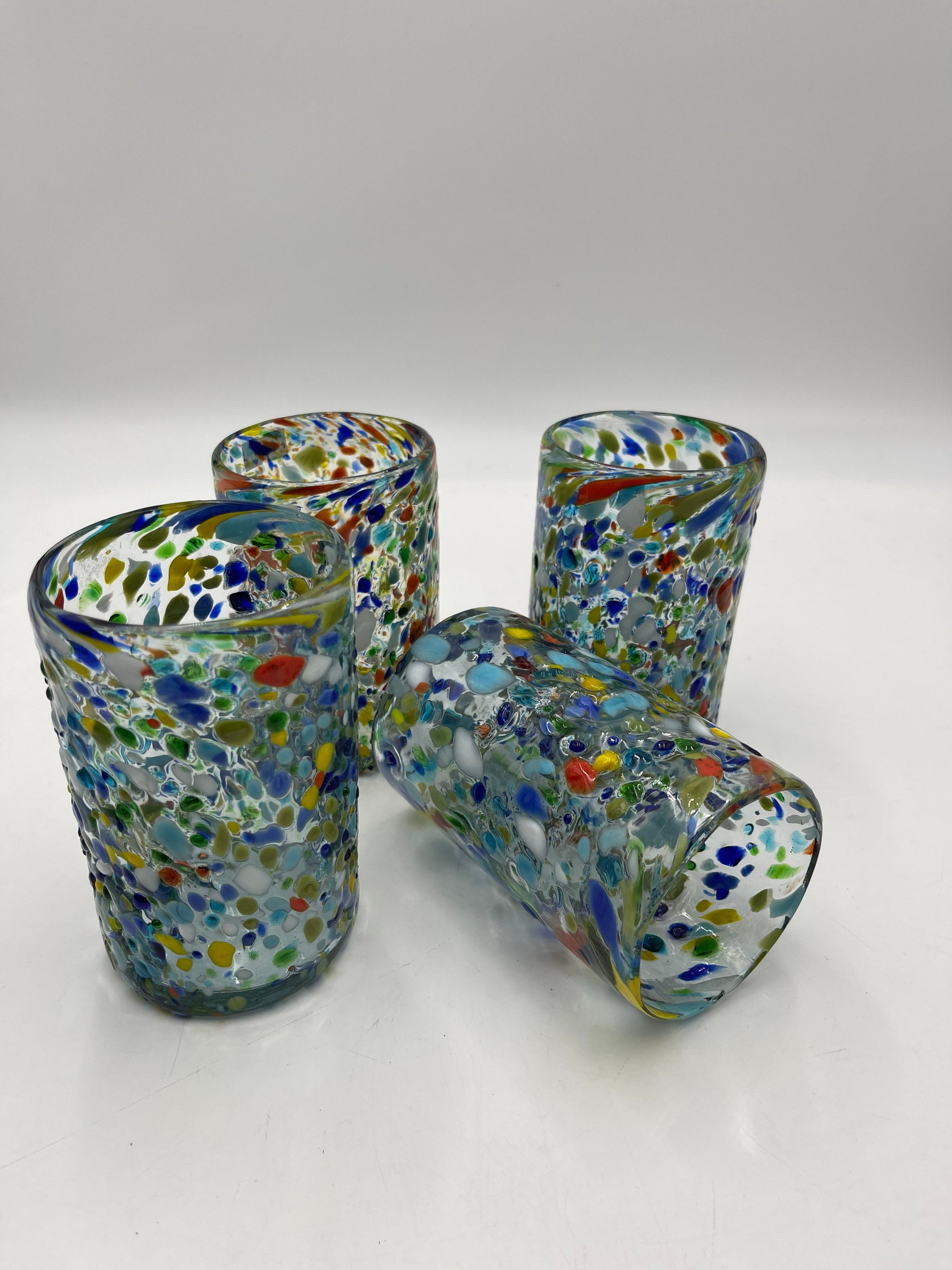 Tumbler Glasses Pebbled Rock Glasses Multicolored Hand Blown | Etsy