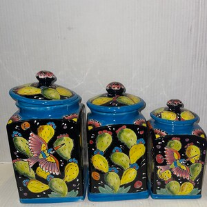 Talavera 3 Piece Canisters Set Blue With Hummingbird Multicolored ...