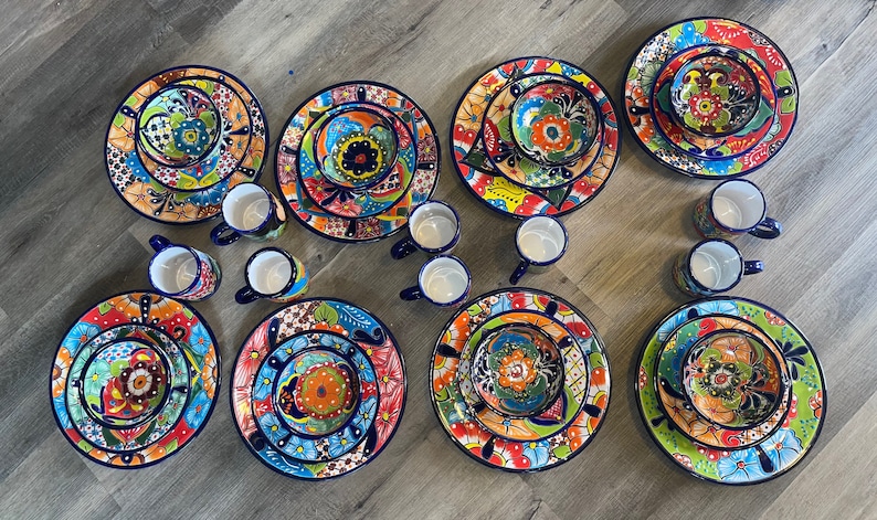 Handmade Mexican Talavera Dinnerware Set: Vibrant Floral Dishes, 35 ...