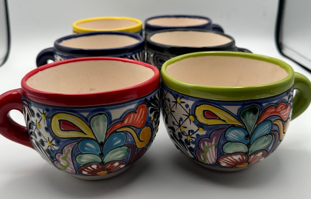 Talavera Wide Cup or Mug XL Ceramic Multicolored Rim Beautiful Hand ...