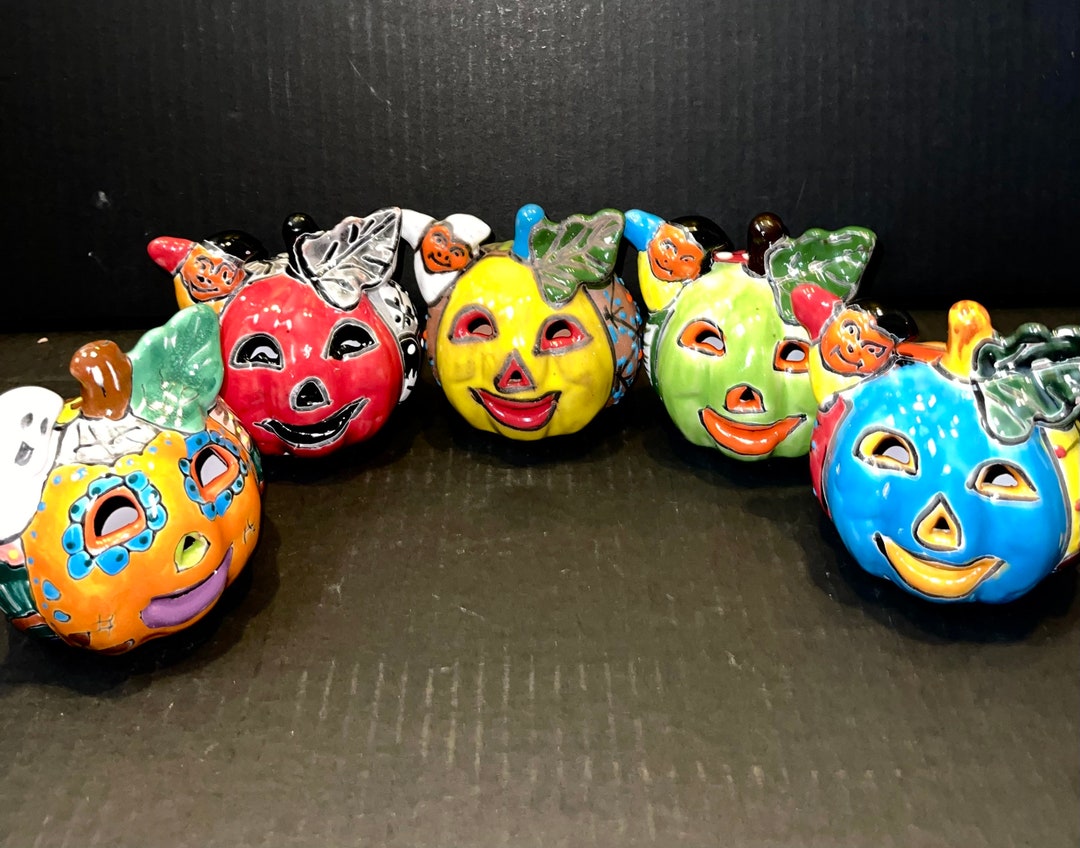 Set of 2 Pumpkin Halloween Ceramic Little Scary Pumpkin That You Can ...