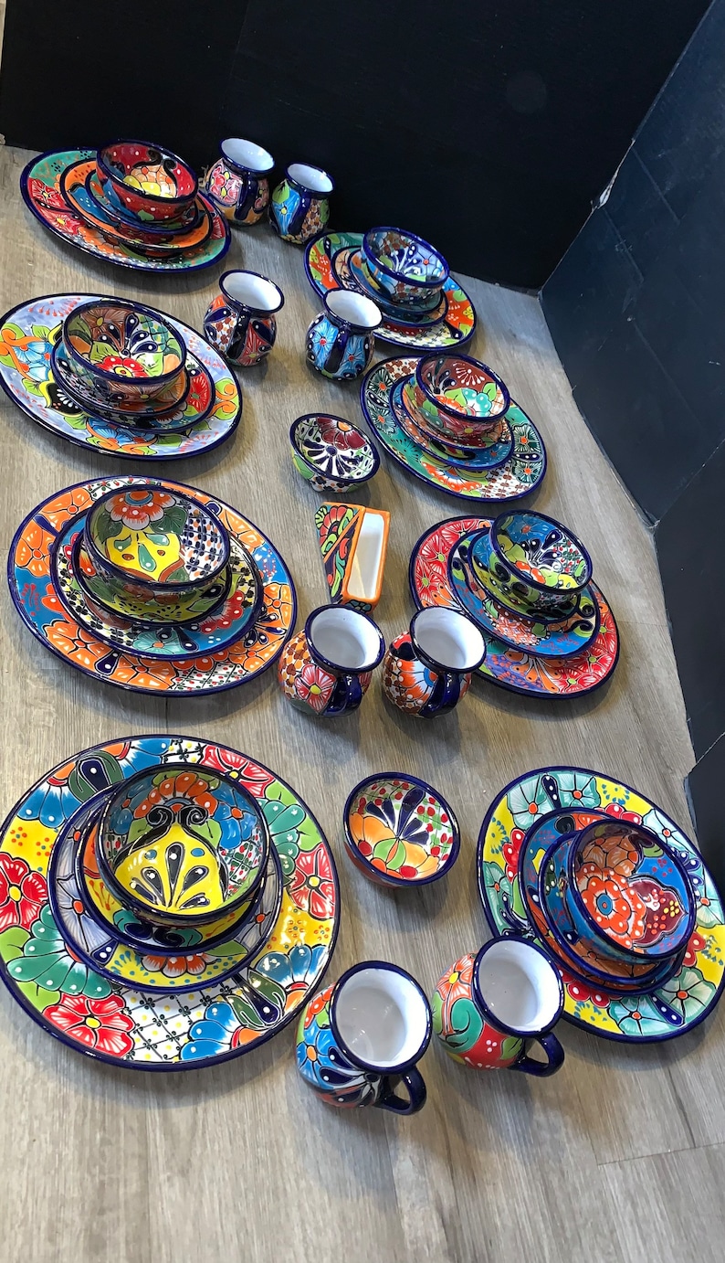 Talavera Dinnerware Set 43 Piece Seating for 8 Person Rim is Cobalt ...