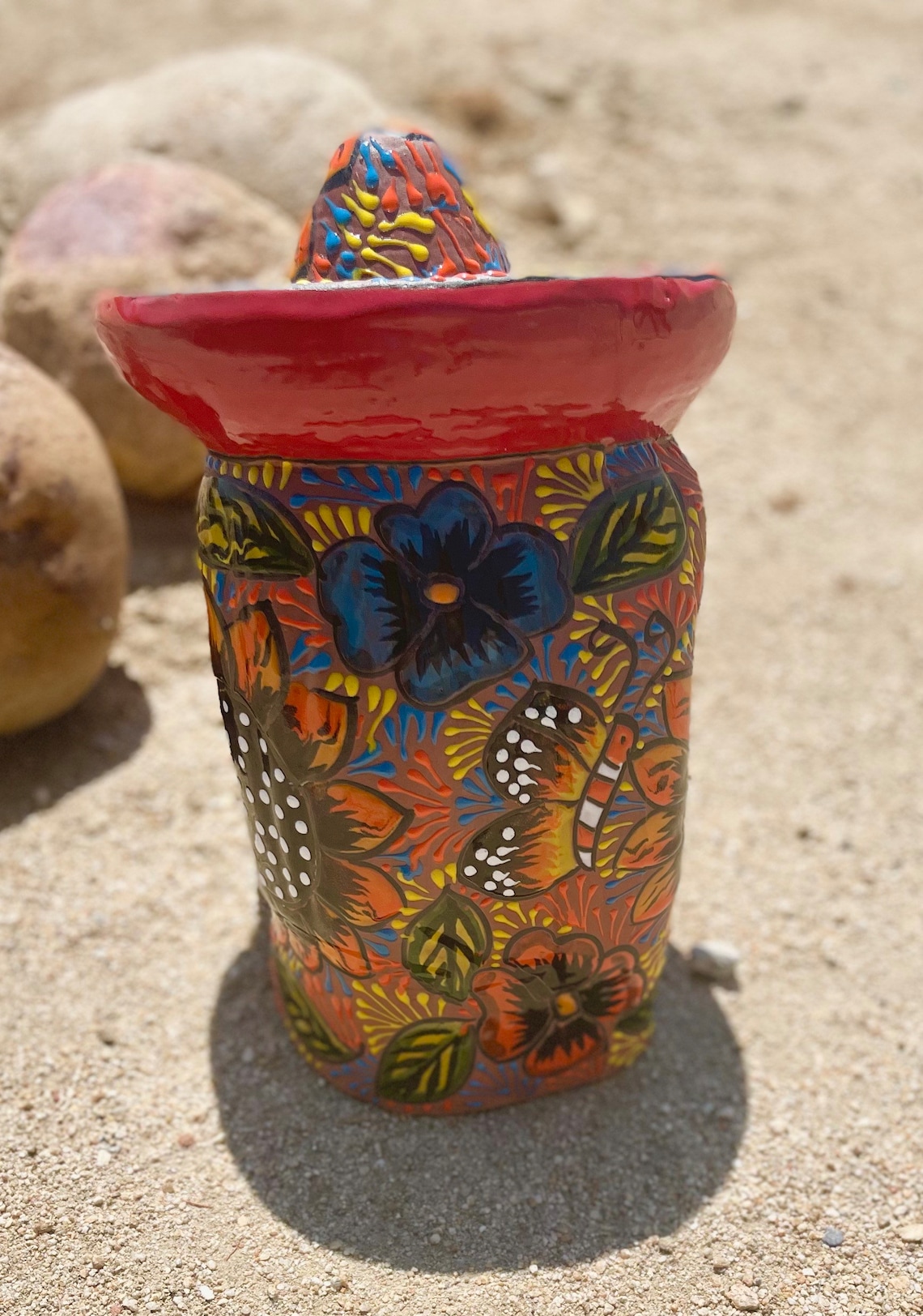 Rare Panchito Statue Terracotta Sleeping Mexican Man Sunflower With ...