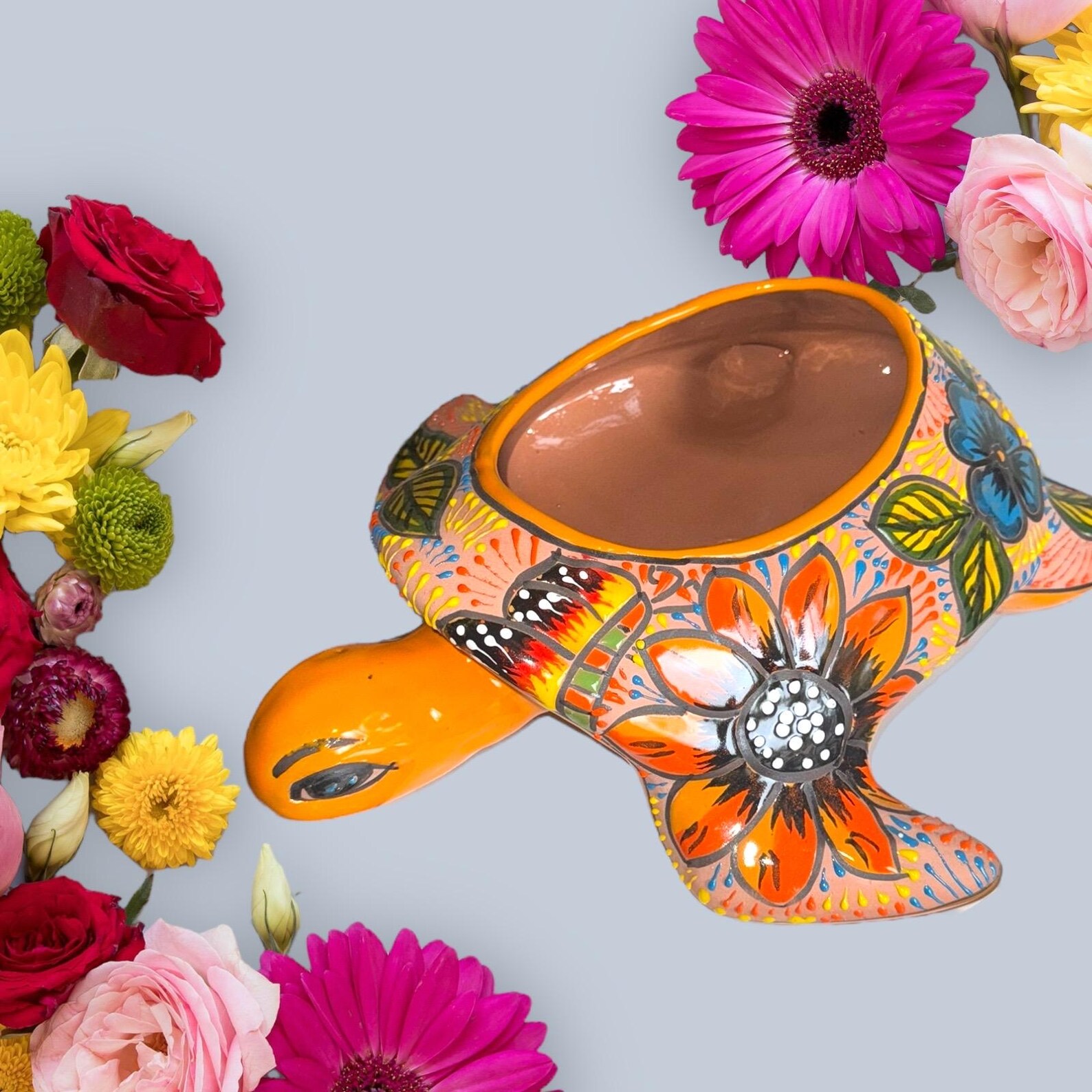 Talavera Sea Turtle Planter: Hand-painted Terracotta Sunflower Decor - Etsy