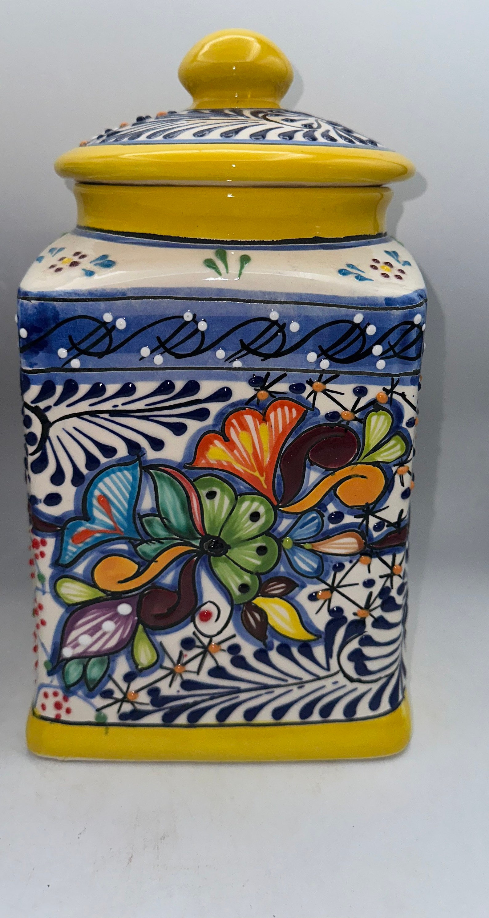 Handcrafted Talavera Canister Set: Yellow & Blue Floral, Mexican ...