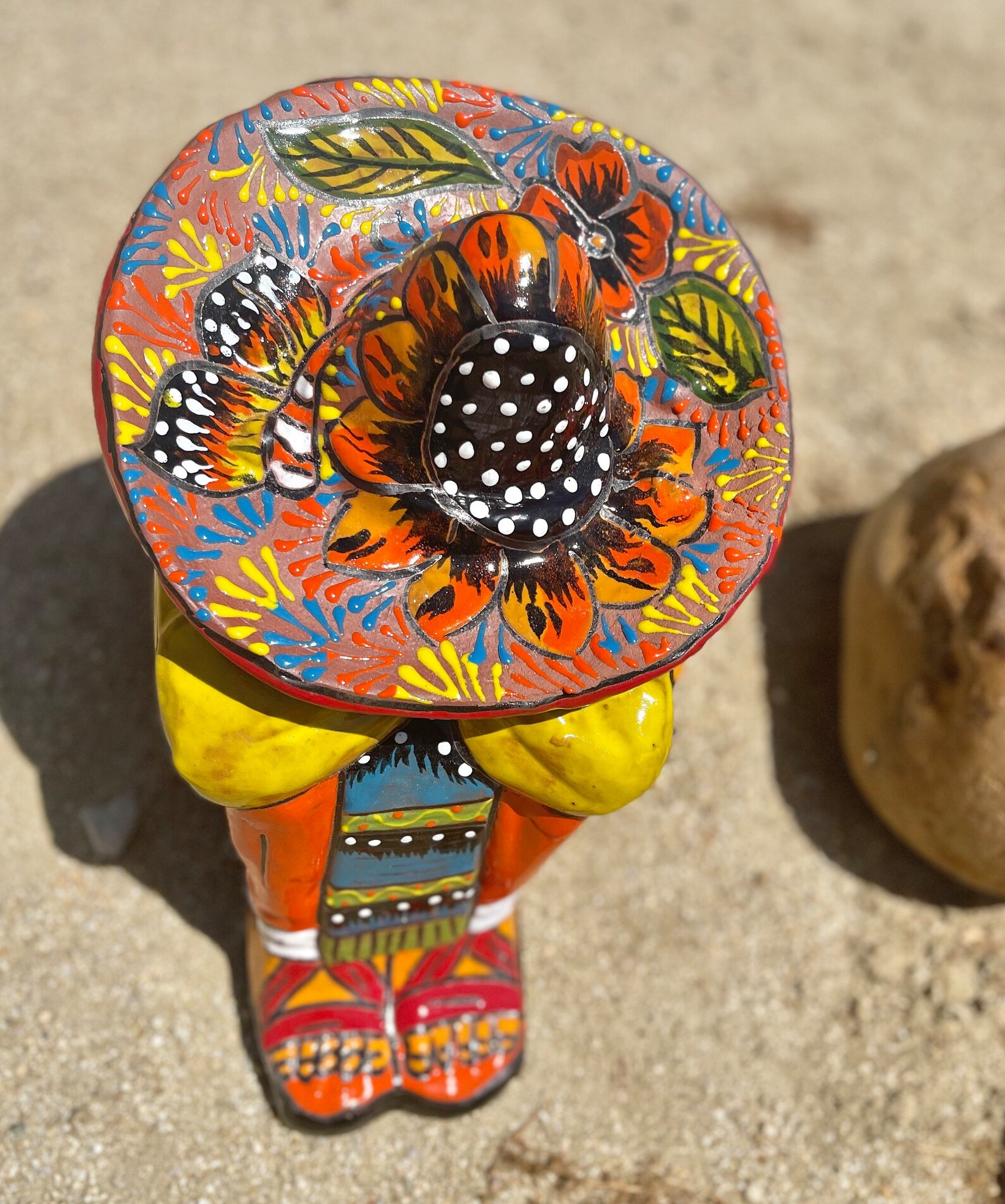 Rare Panchito Statue Terracotta Sleeping Mexican Man Sunflower With ...
