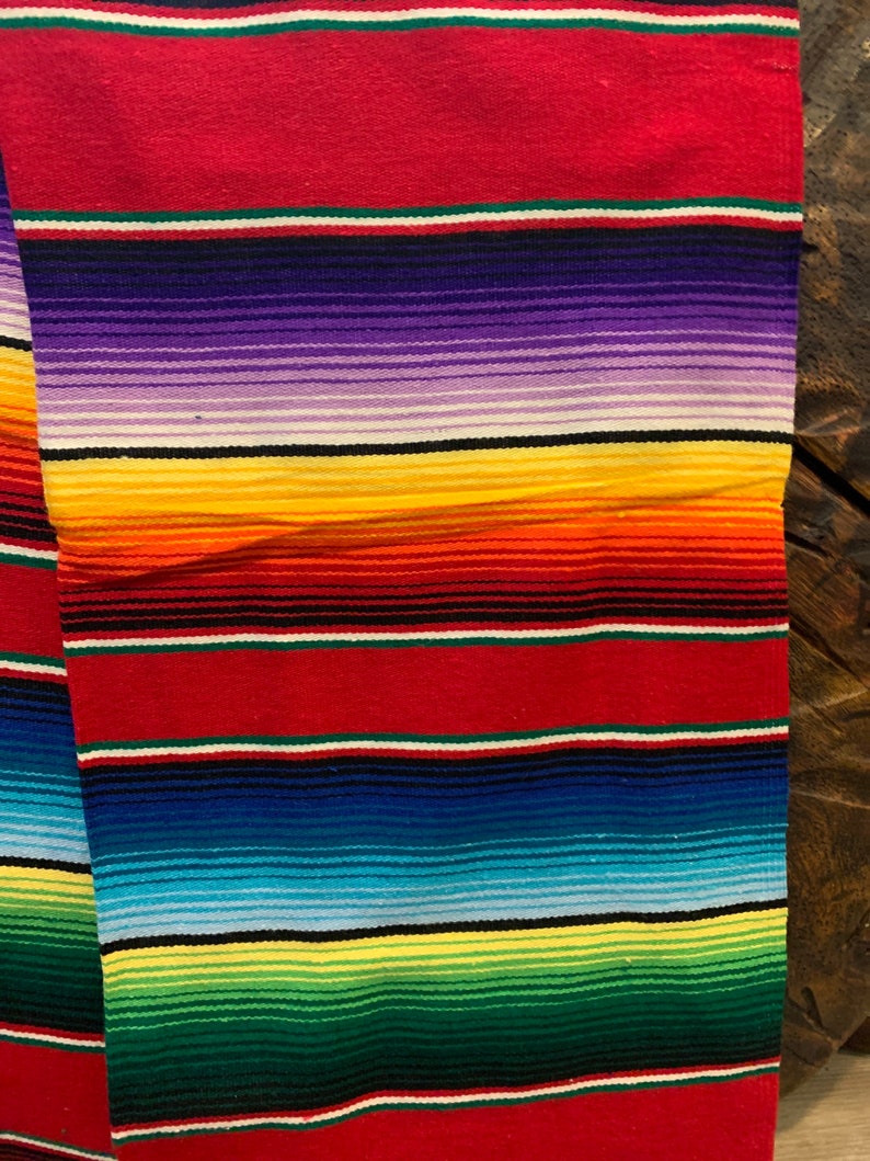 Serape Blanket: Red Multicolored Striped Falsa Blanket Handmade Mexican ...