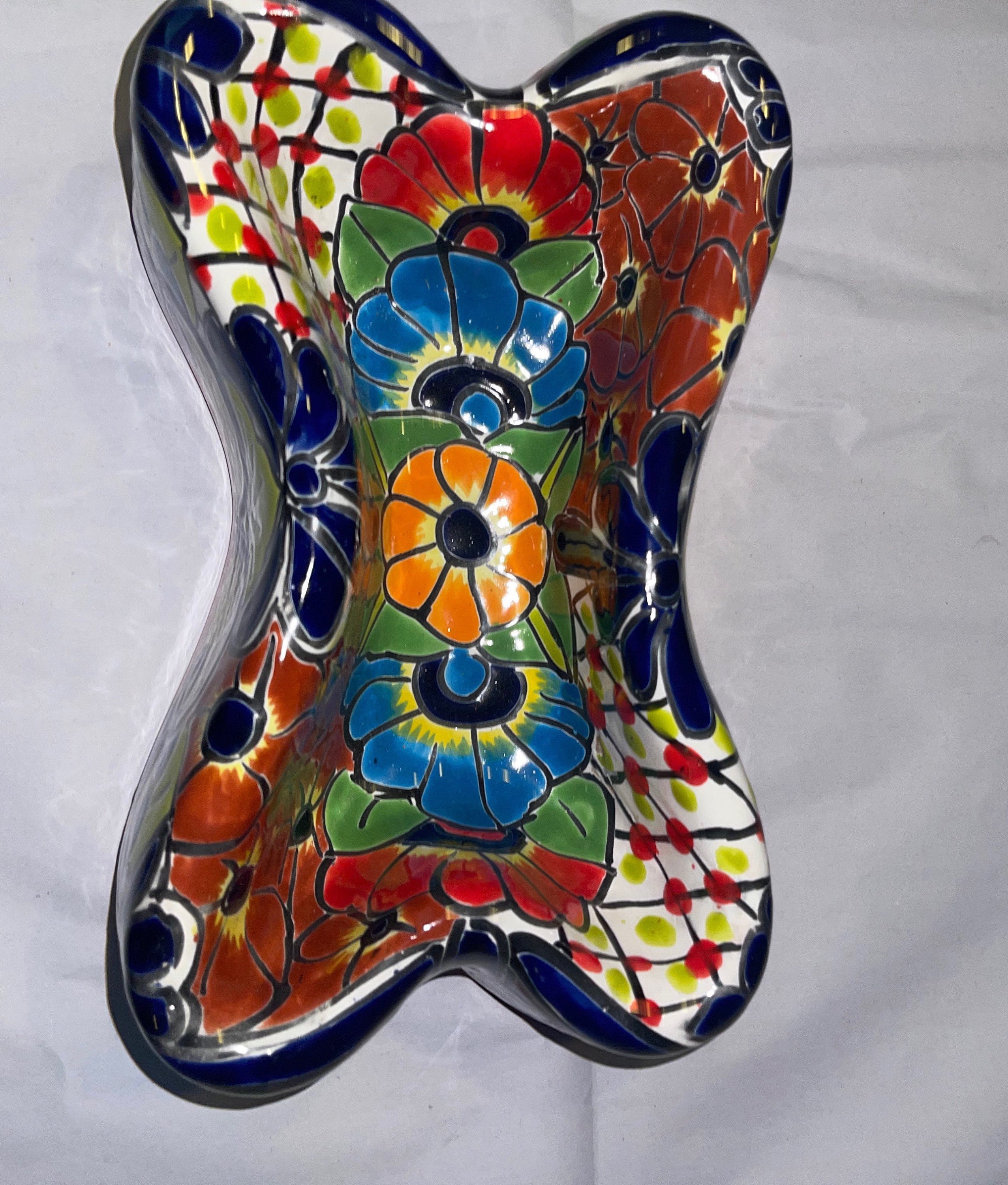 Talavera Dog Bowl: Bone Shape, Mexican Folk Art (12"x7") - Etsy