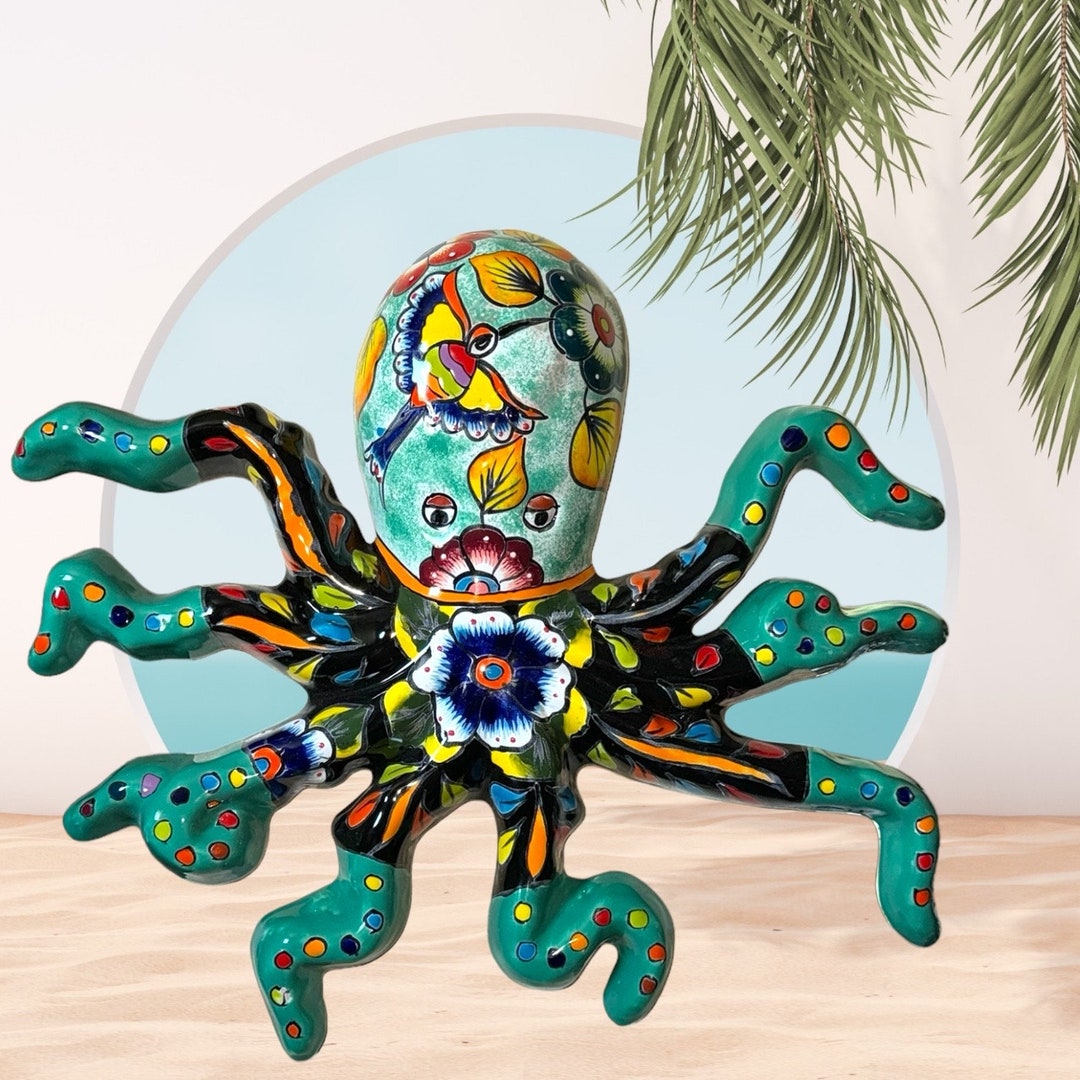 Talavera Octopus Beautiful Color Aqua Blue With Hummbirds. - Etsy