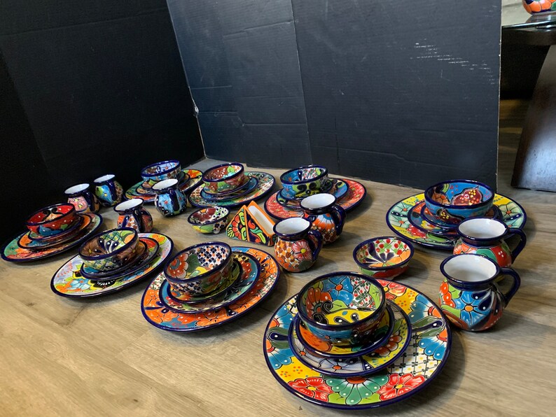 Talavera Dinnerware Set 43 Piece Seating for 8 Person Rim is Cobalt ...