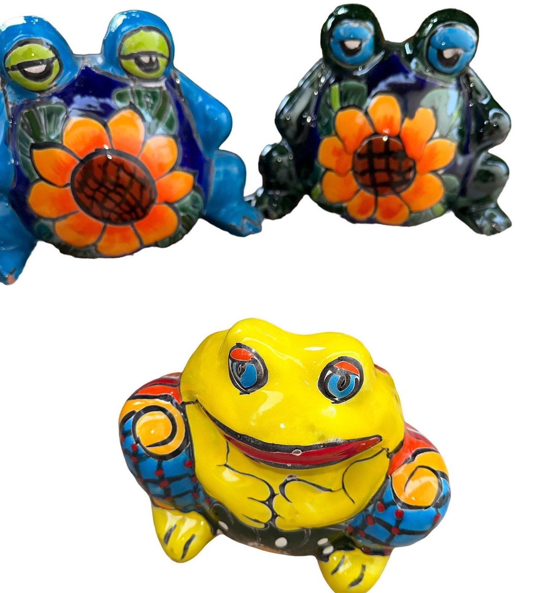 Frogs Rana Talavera Small Planter Multicolored With Flowers - Etsy