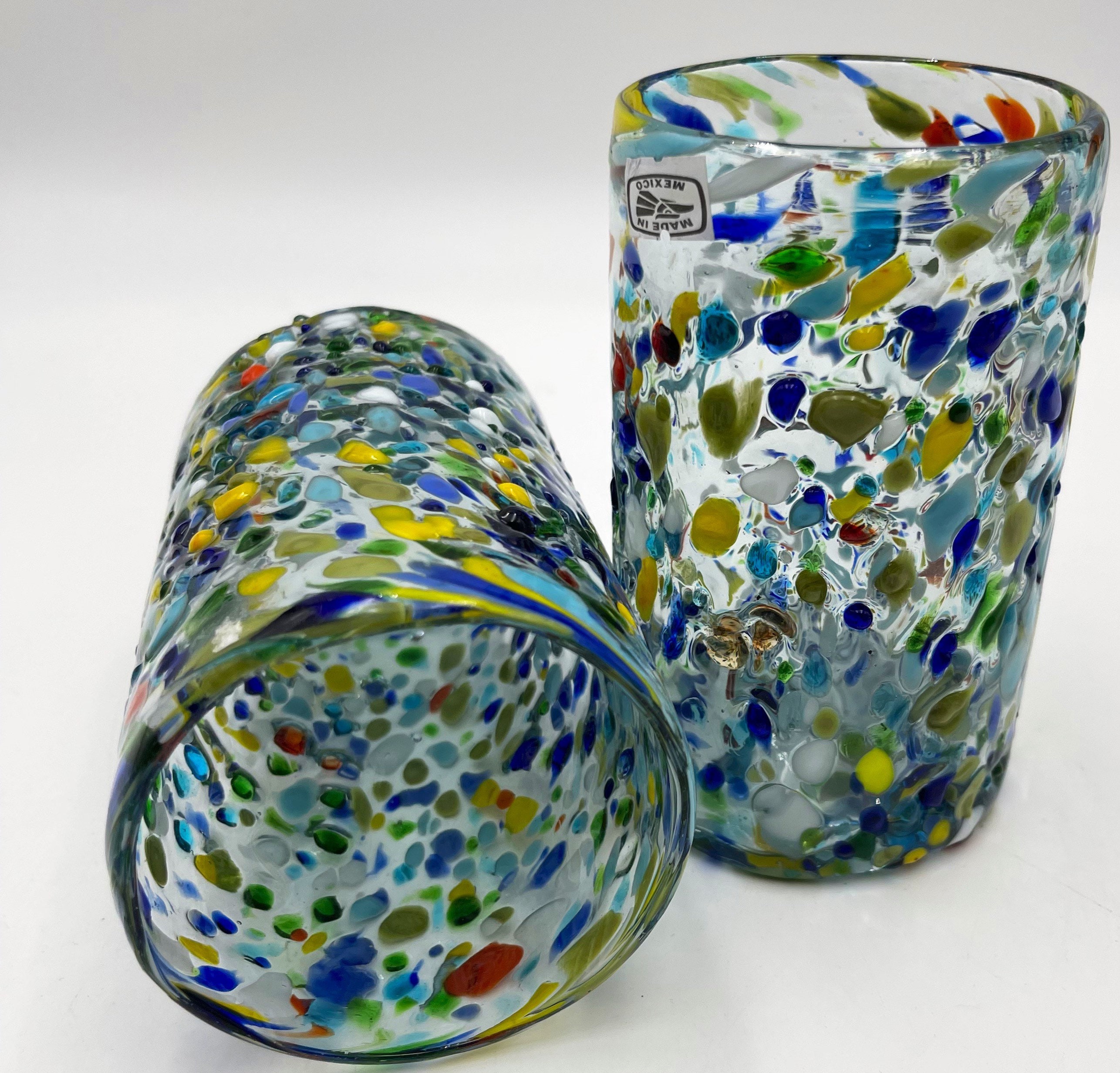 Tumbler Glasses Pebbled Rock Glasses Multicolored Hand Blown | Etsy