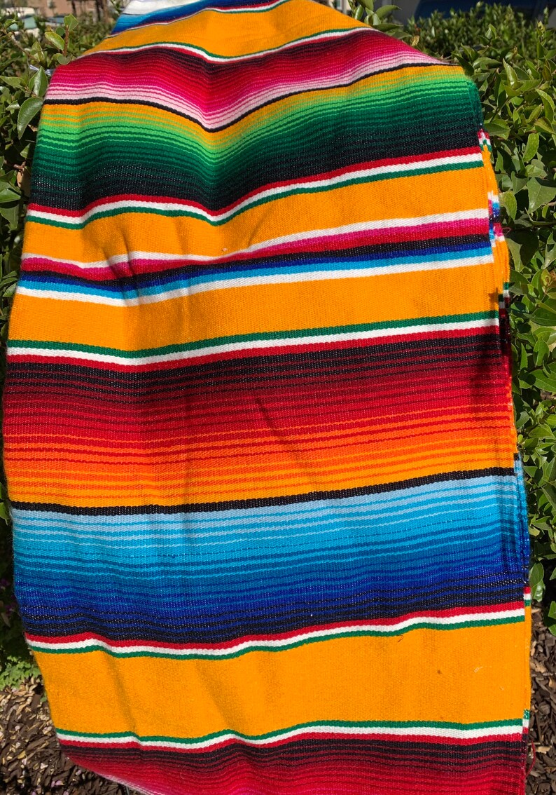 Yellow Traditional Mexican Serape Saltillo with multicolored | Etsy