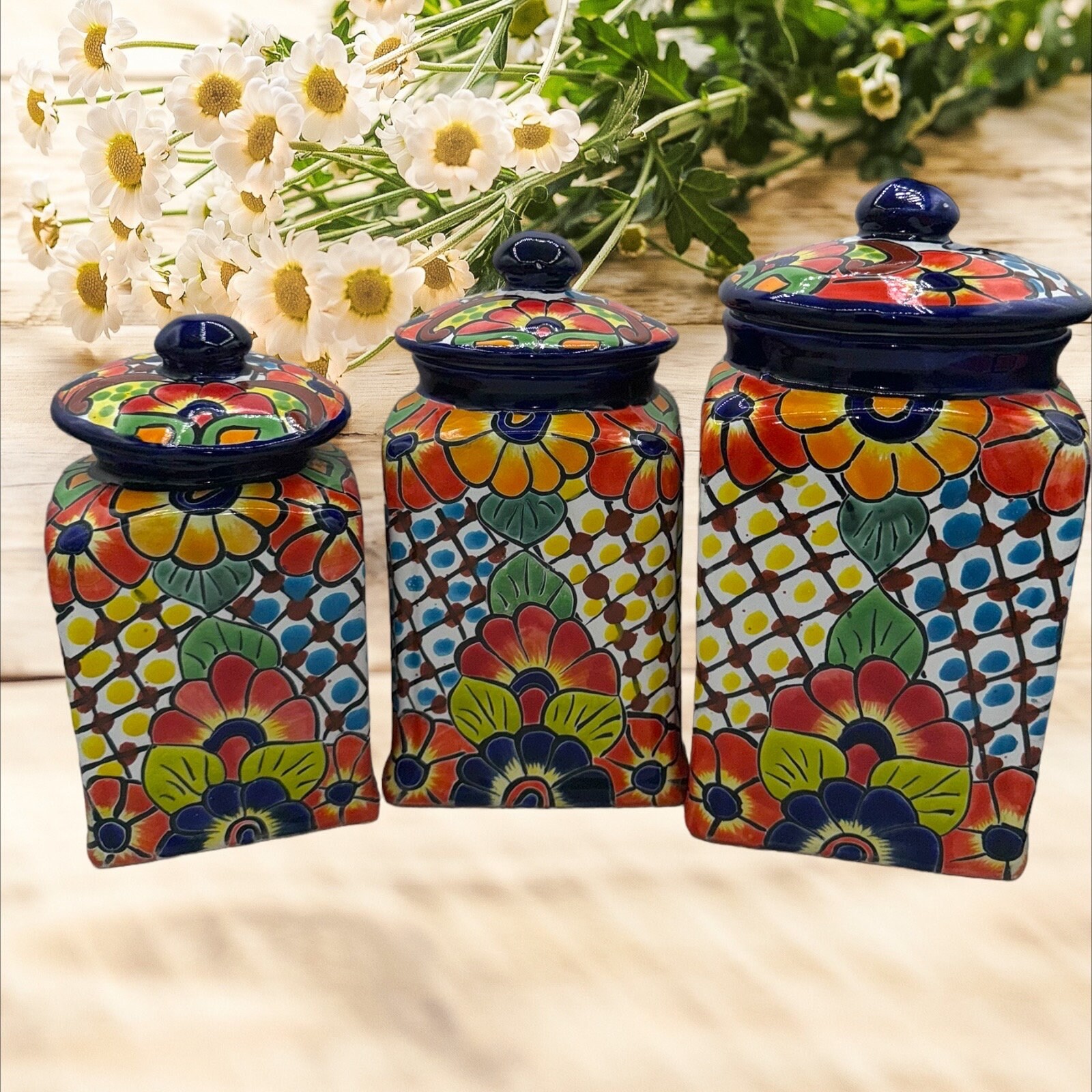 Canister Set of 3: Mexican Folk Art Floral Kitchen Decor Talavera - Etsy