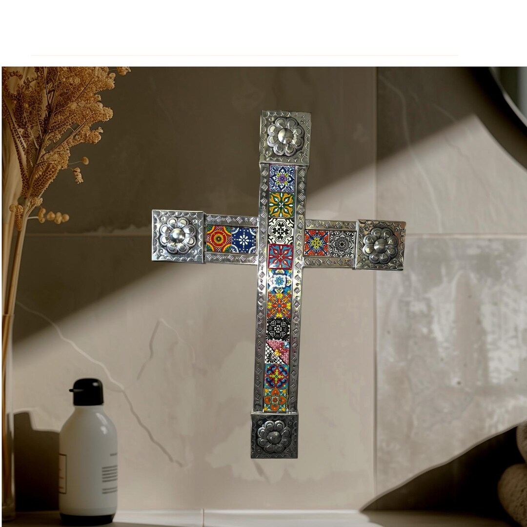 Large Metal Cross With Talavera Tile: Mexican Folk Art Wall Decor - Etsy