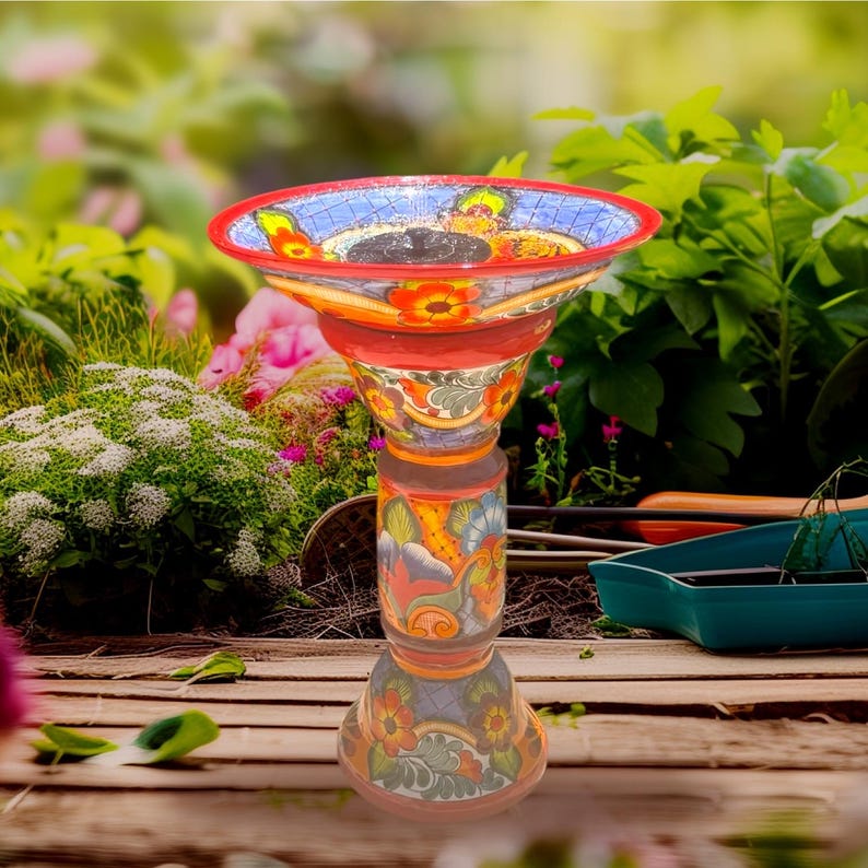 Red Bird Bath , Multicolored Garden Decorhand-painted Talavera - Etsy