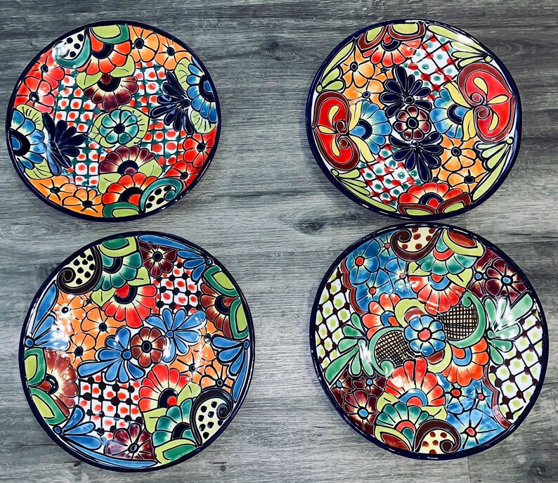 Handmade Mexican Talavera Dinnerware Set: Floral Dishes, Seating for 4 ...