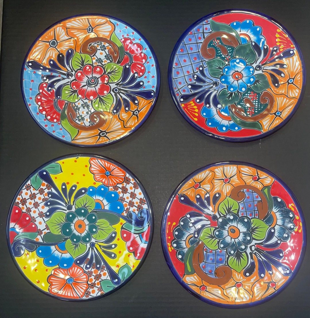 Talavera Mexican Pottery 10” Plates Ceramic Folk Art Handmade From