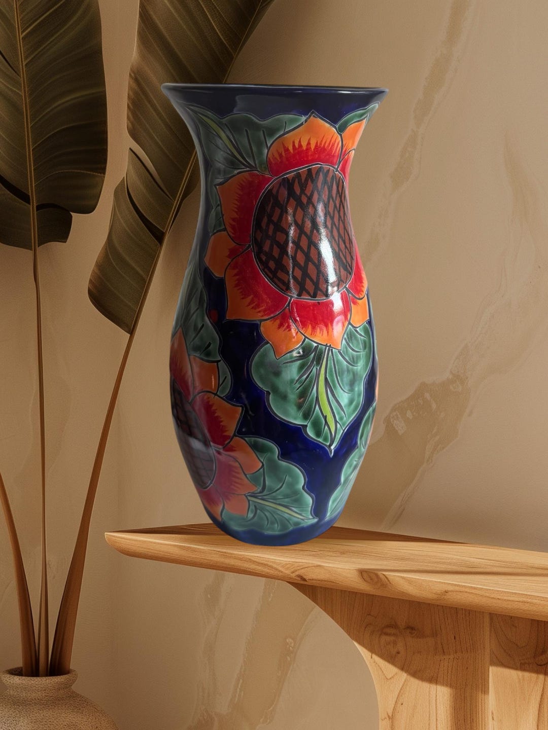 Vase Talavera With Cobalt Blue Sunflower Hand Painted - Etsy