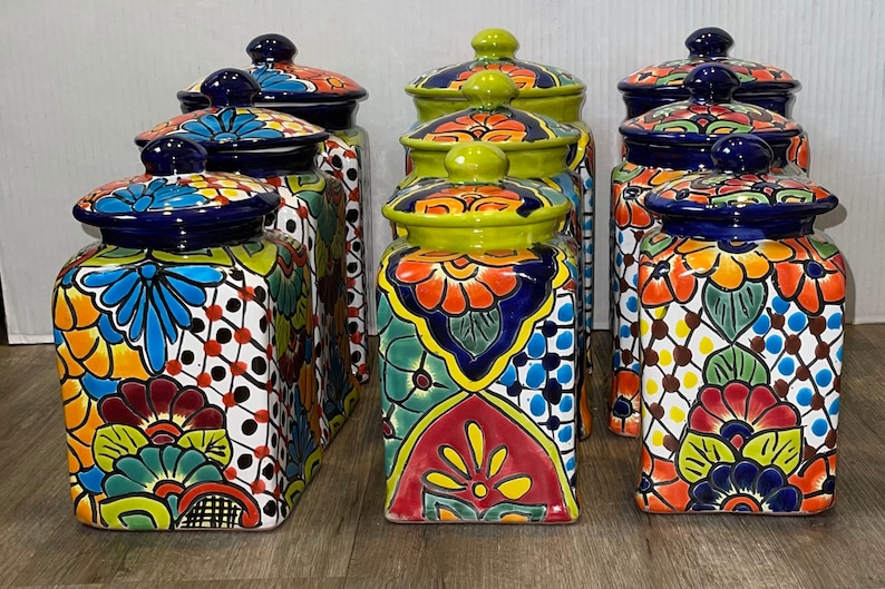 Canister Set of 3: Mexican Folk Art Floral Kitchen Decor Talavera - Etsy
