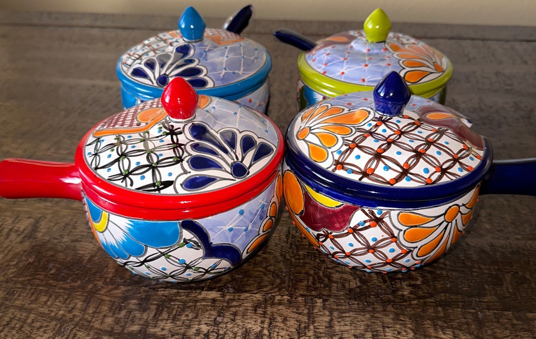 Talavera Large Salsa Bowl With a Handle Comes With Ceramic Spoon ...