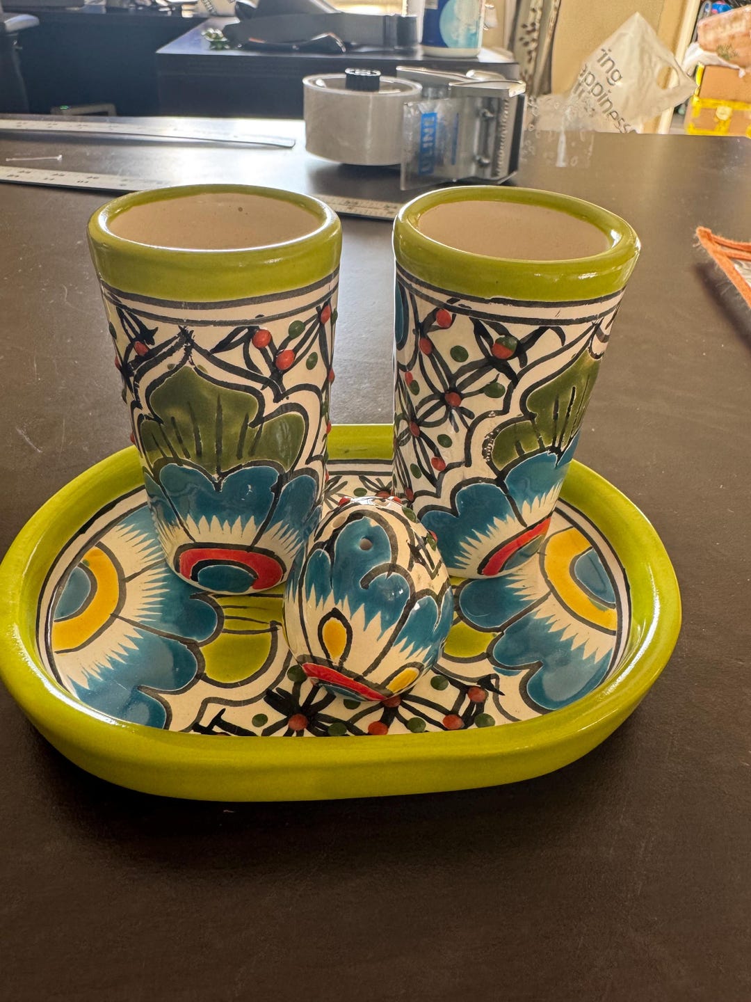 Talavera Tequila Set: Tray, Shot Glasses & Salt Shaker - Etsy