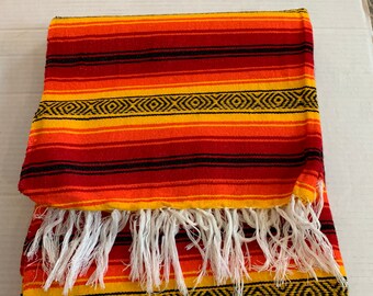 Blanket Mexican Serape Red Yellow and Black Lines Saltillo | Etsy