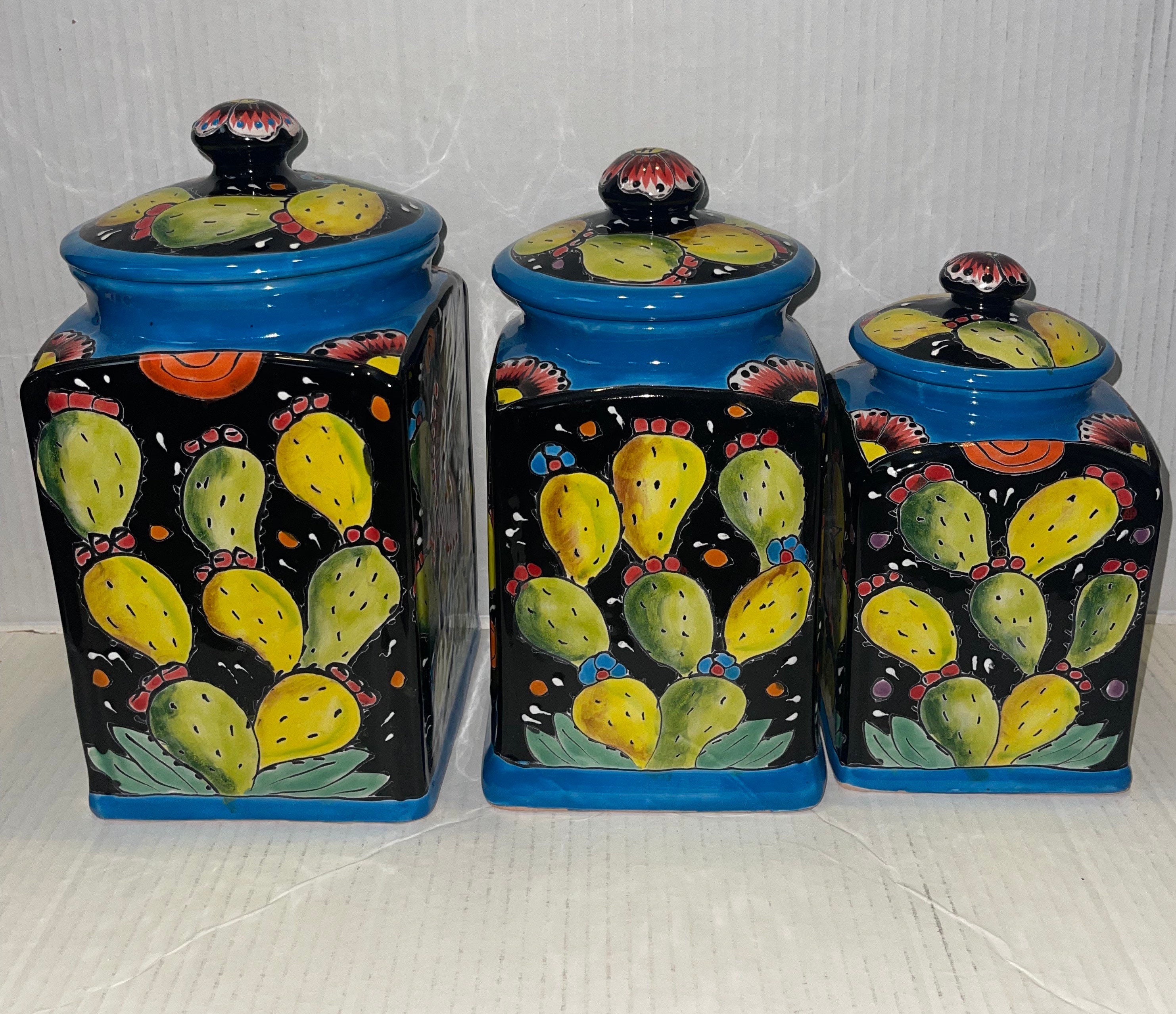 Talavera 3 Piece Canisters Set Blue With Hummingbird - Etsy