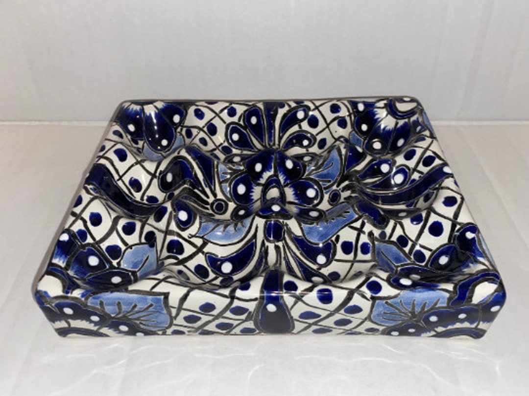 Talavera Devil Egg Crate, Hold 12 Eggs Cobalt Blue and White Hand ...