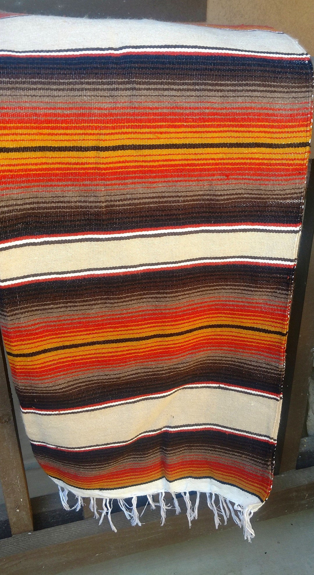 Serape Blanket Desert Chic Brown, Taupe, and Orange Mexican Blanket (82 ...