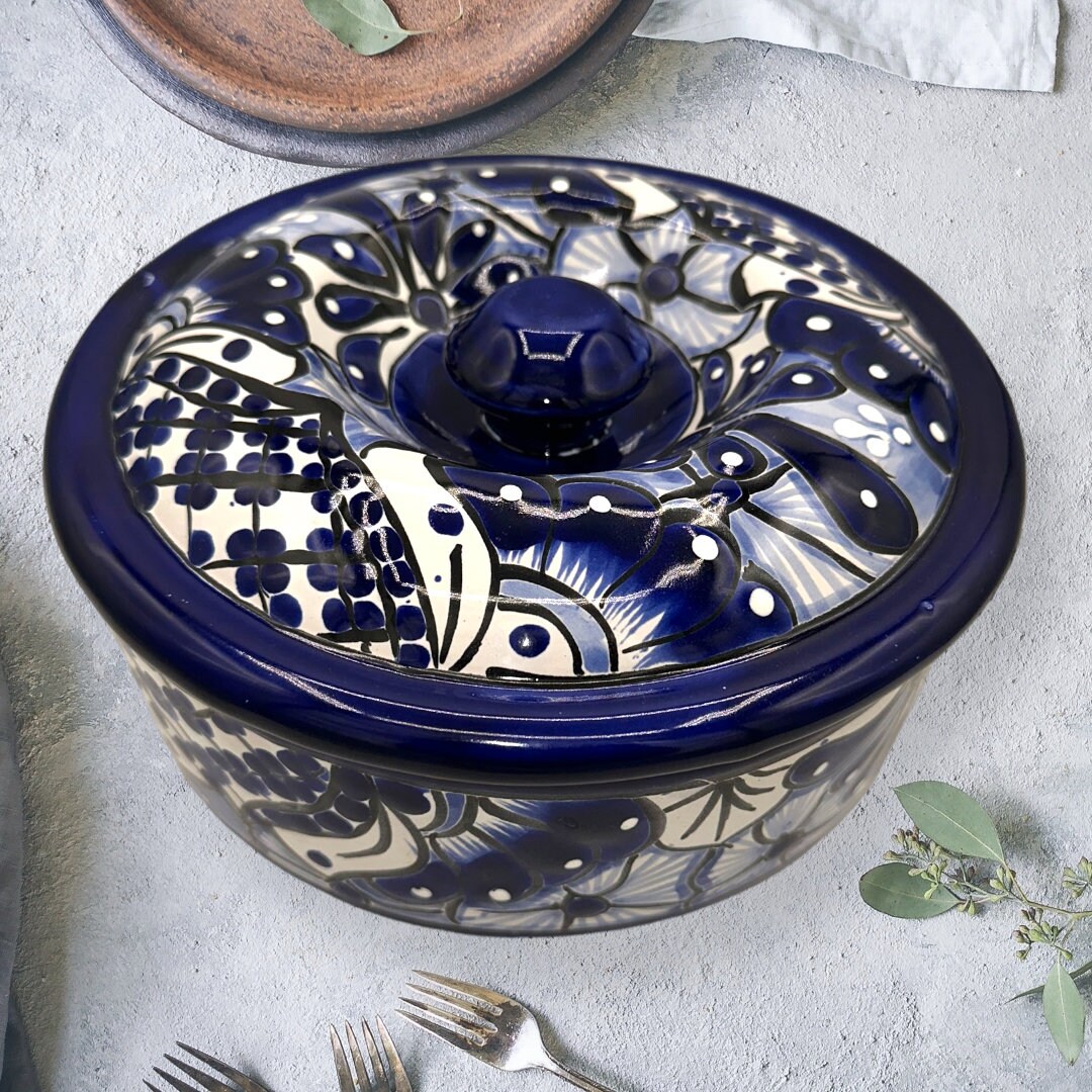 Talavera Tortillas Holder Blue and White Ceramic Warmer, Pita, Pancake ...