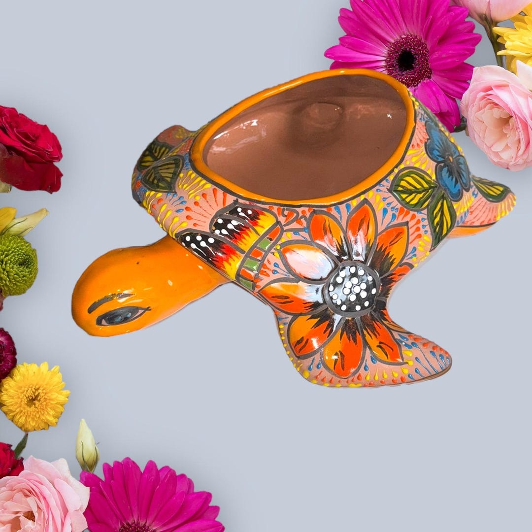 Talavera and Terracotta Sea Turtle Planters Big Sunflowers Beautiful ...