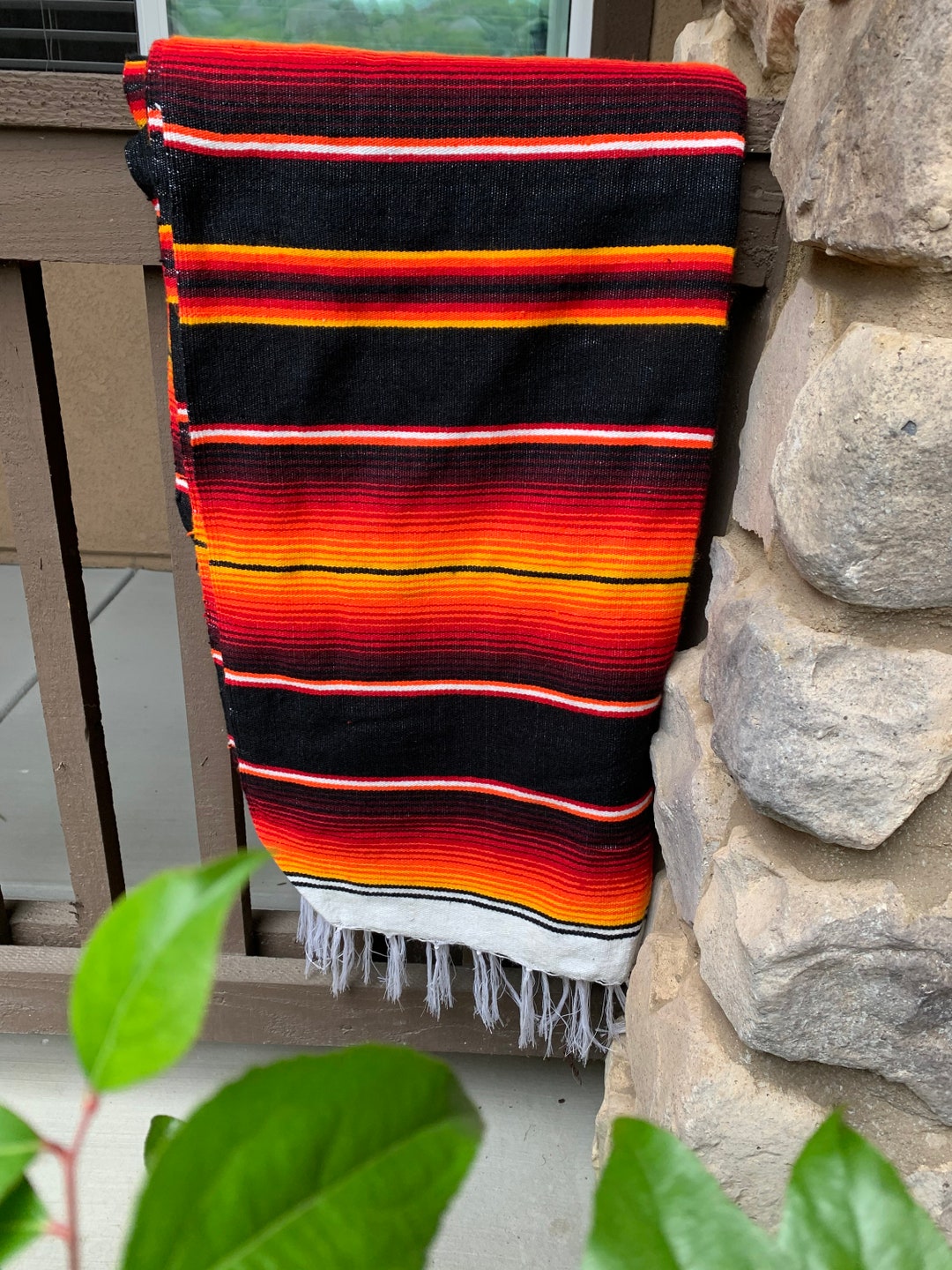 Xtra Large Mexican Serape Blanket: Red, Orange, Black Falsa Blanket - Etsy