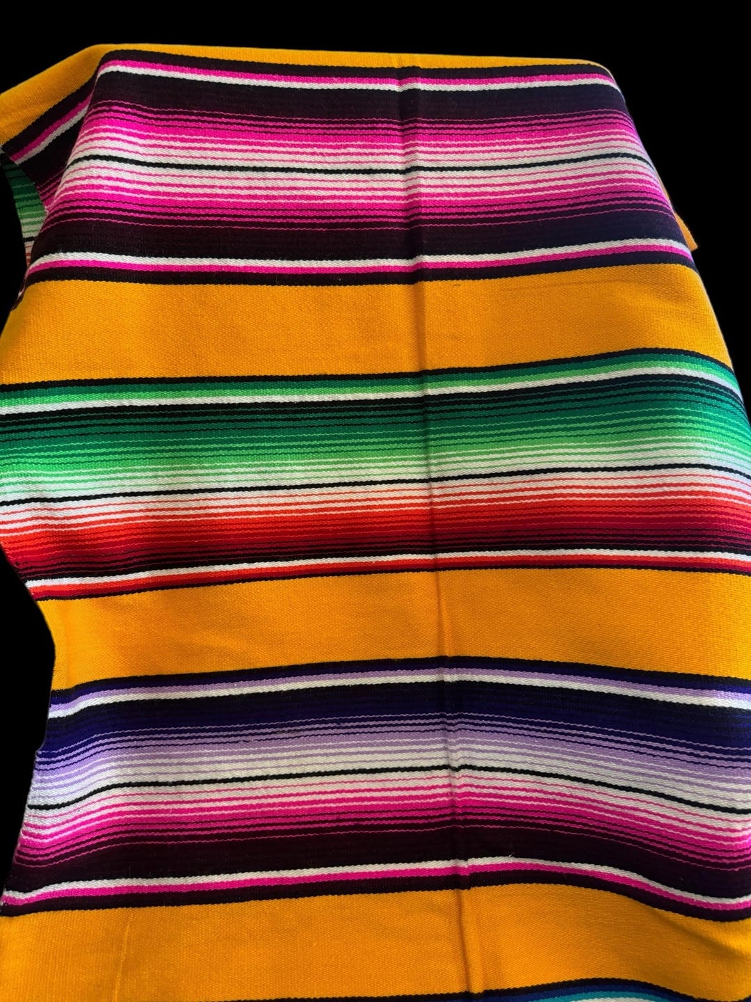 Yellow Mexican Serape Blanket, Traditional Saltillo Throw With Fringe ...