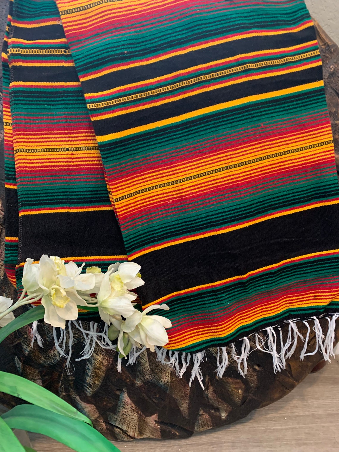 Rasta Serape Mexican Blanket Black, Green Red and Yellow Extra Large - Etsy