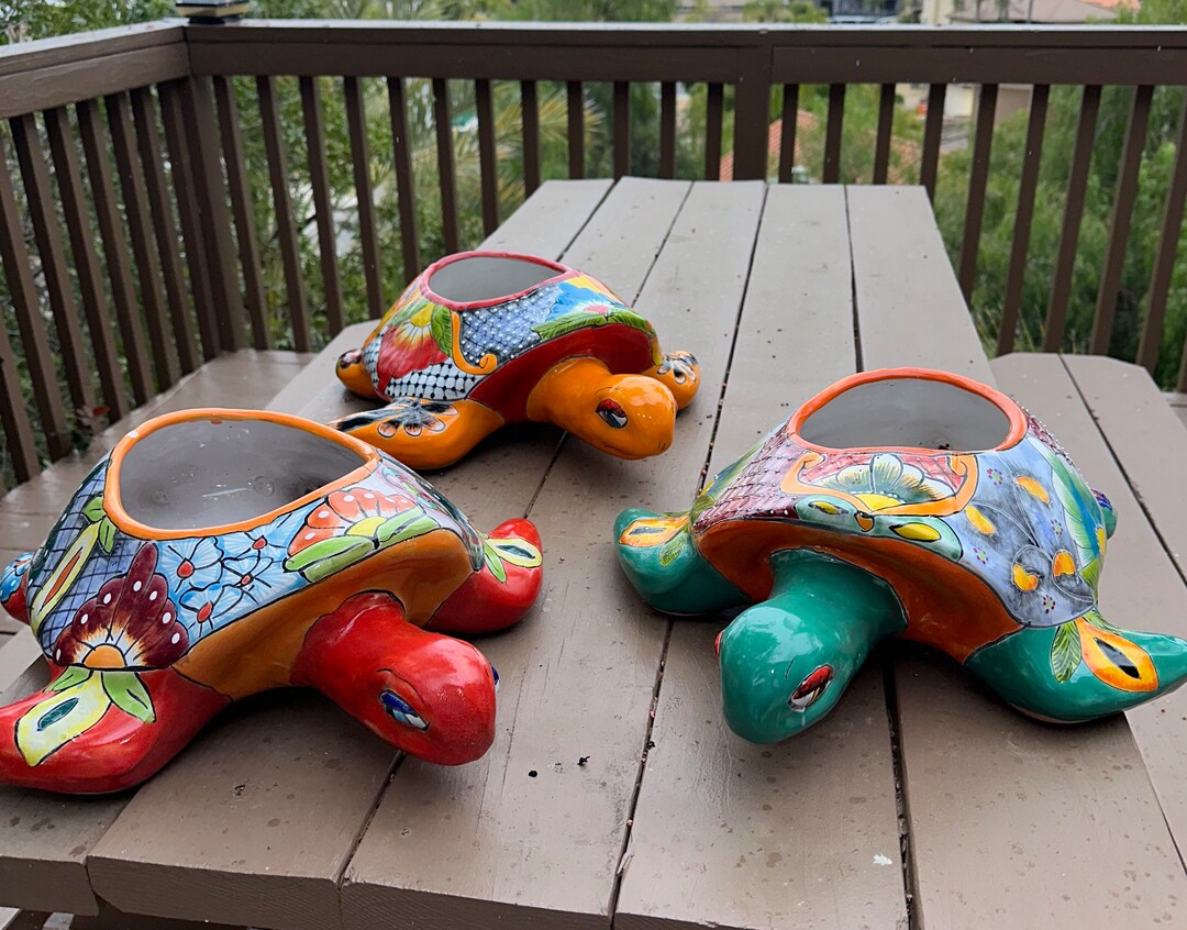 Talavera Sea Turtle Large Planters Beautiful Colors Outdoor Won’t Fade ...