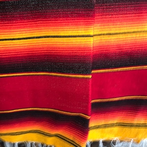 Blanket Mexican Serape Red Yellow and Black Lines Saltillo Beautiful ...