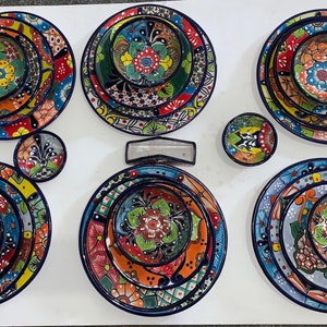 Dinnerware Set of 27 Piece Mexican Talavera . Seating for 6 Vibrant ...