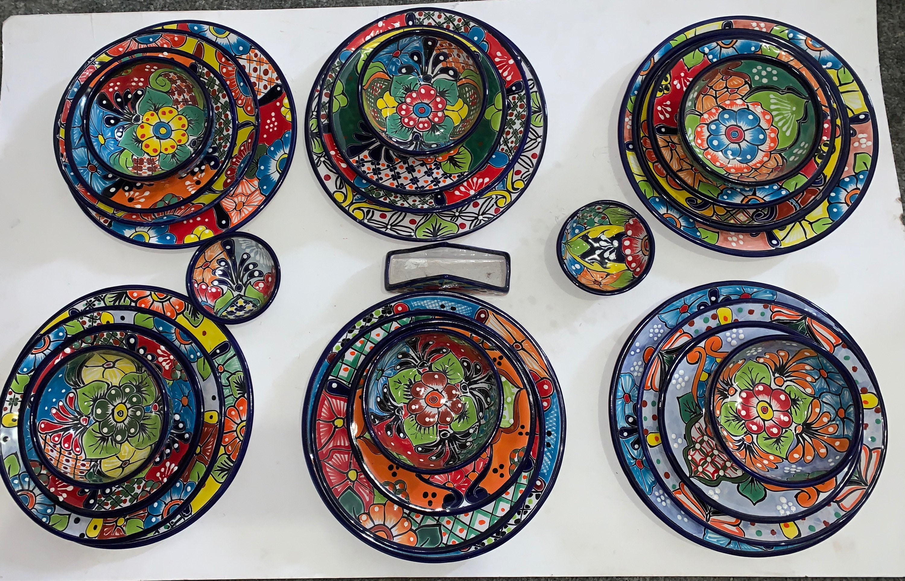 27-piece Mexican Talavera Dinnerware Set: Floral Dishes, Seating for 6 ...