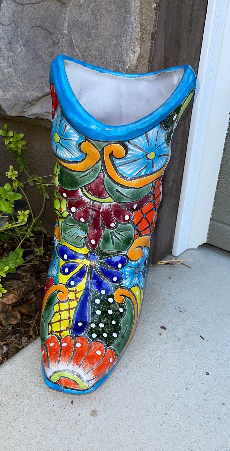 Talavera Cowboy Boot Planter: Hand-painted Mexican Folk Art - Etsy
