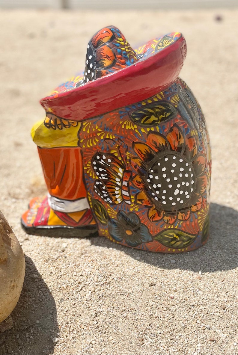 Rare Panchito Statue Terracotta Sleeping Mexican Man Sunflower With ...