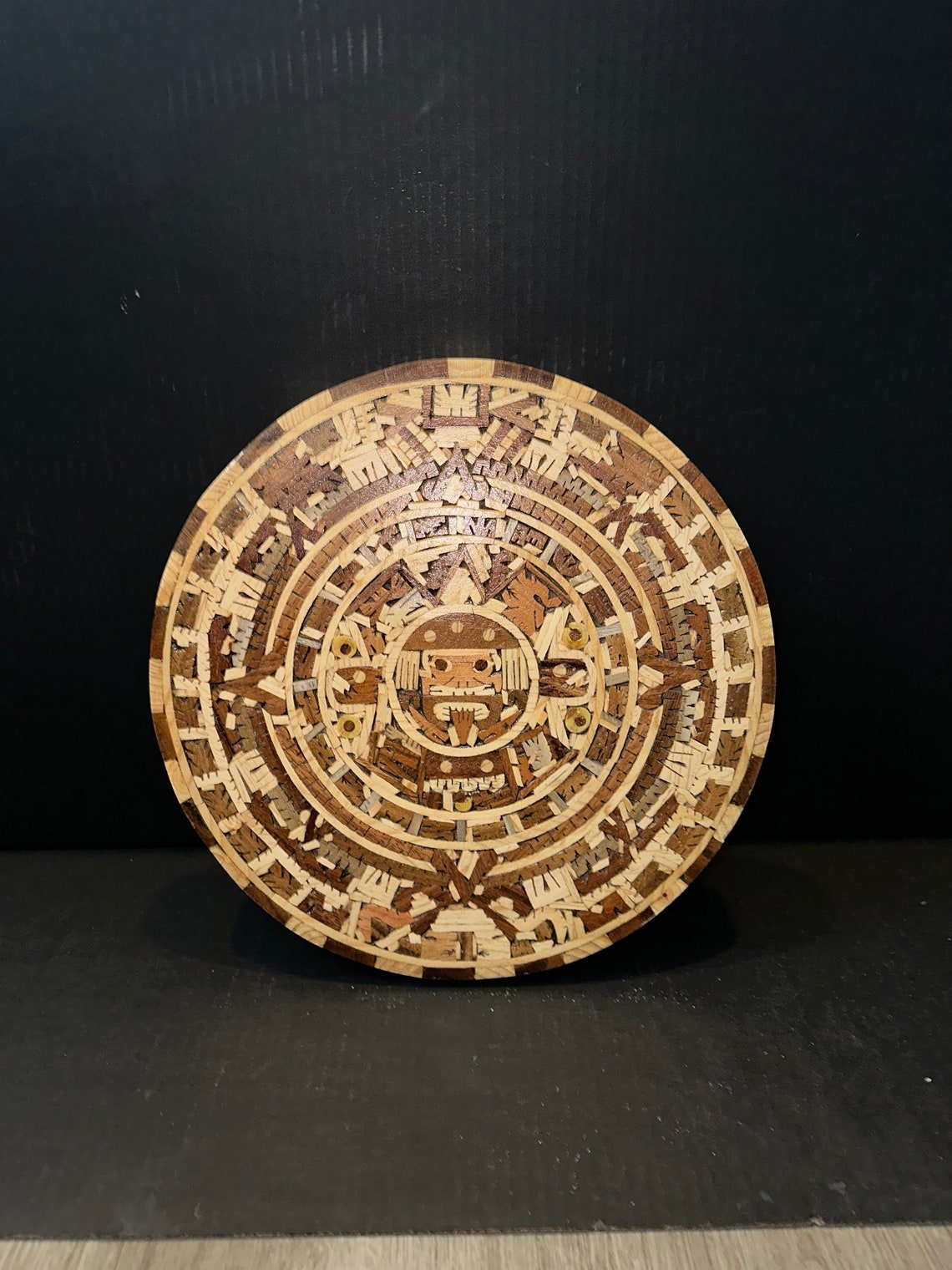 Hand Carved Wood Aztec Calendar: Mosaic Wall Art (14" Diameter) - Etsy