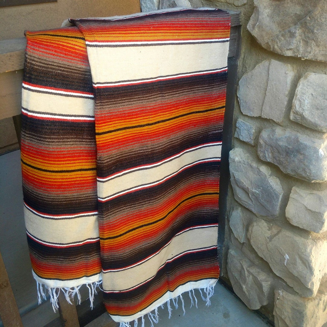 Blanket Mexican Serape Saltillo Brown Taupe and Orange Striped - Etsy ...