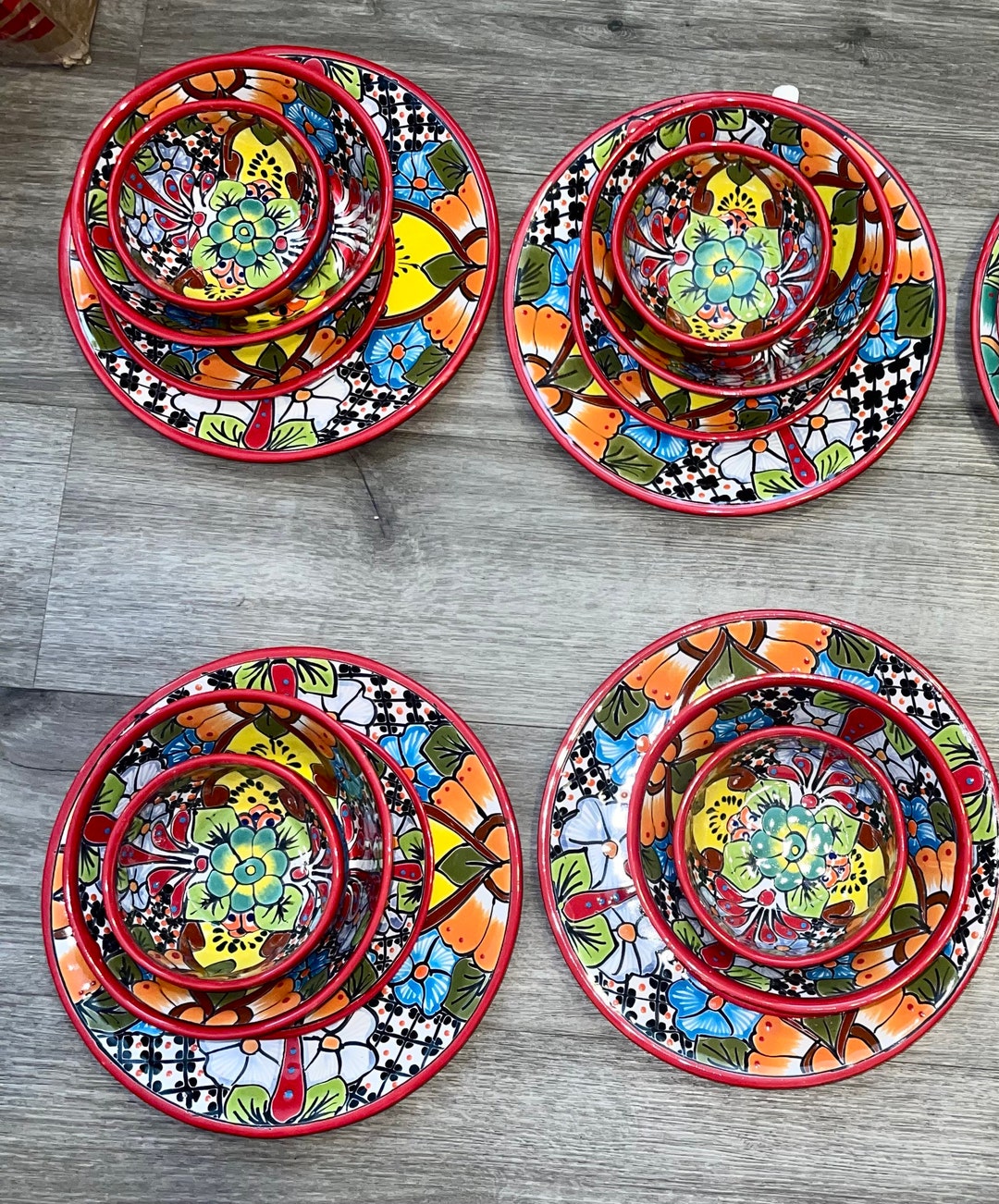 Talavera Dinnerware Rare Red Rim 20 Piece Seating for 4 Red Rims With ...