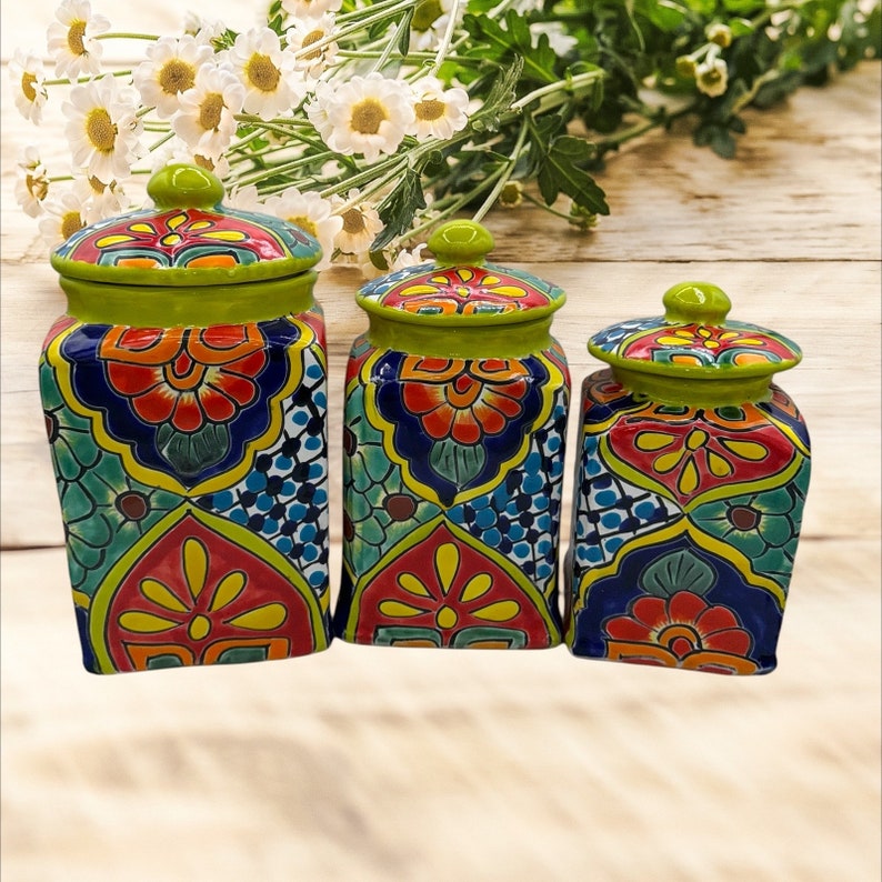 Canister Set of 3: Mexican Folk Art Floral Kitchen Decor Talavera - Etsy