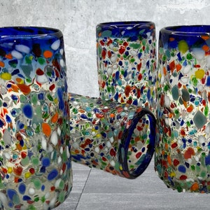 Tumbler Pebble With Blue Rim Multicolored Glass Set of 2 , 4 or 6 ...