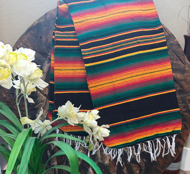 Rasta Serape Mexican Blanket Black Green Red and Yellow Extra - Etsy