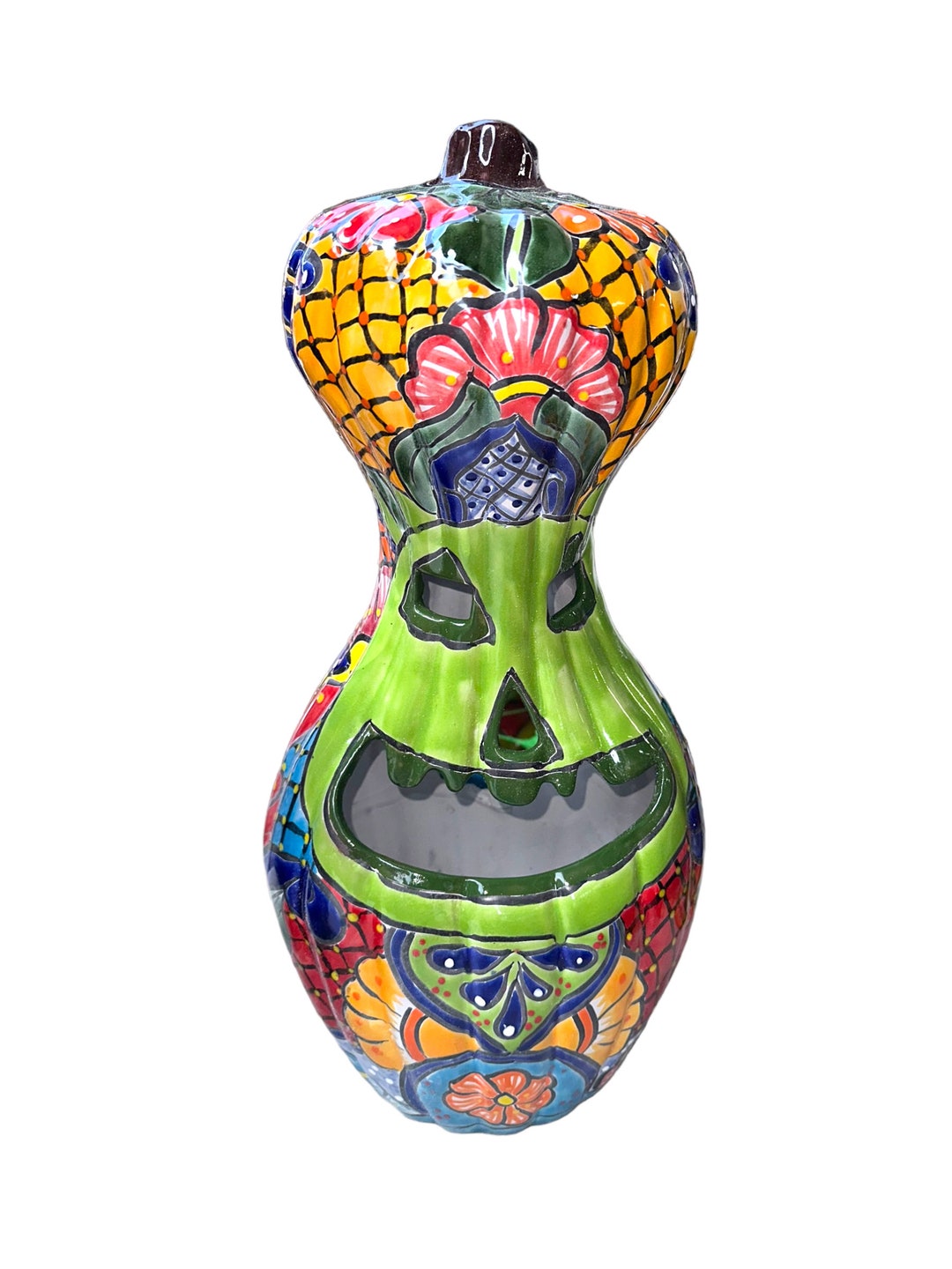 Talavera Tall Pumpkin Jack O Lantern Calabaza Halloween Decor Ceramic ...
